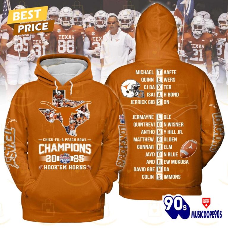 Chick Fil A Peach Bowl 2025 Champions Texas Longhorns Hook Em Horns Hoodie - Musicdope90s