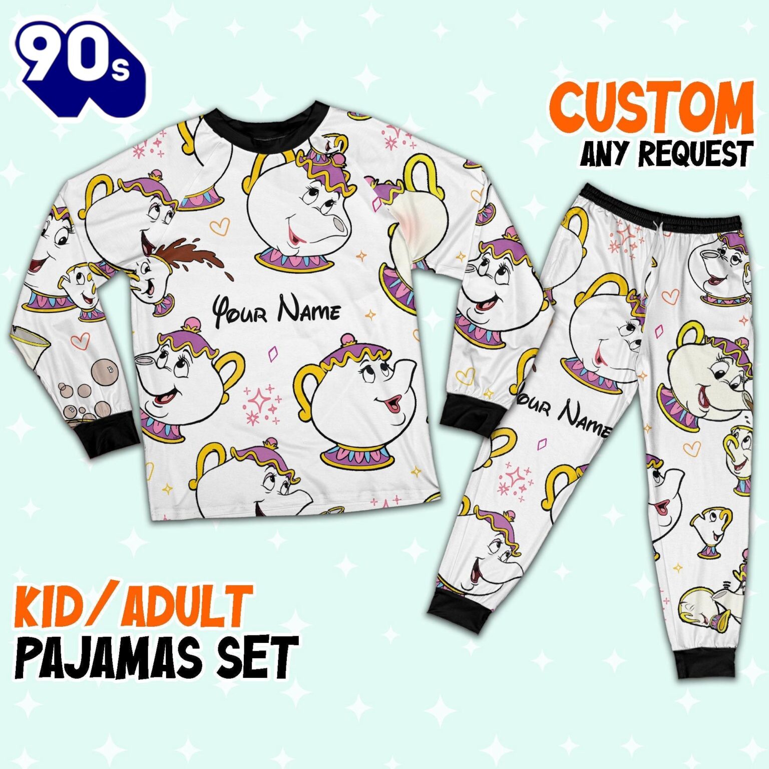 Custom Disney Mother Day Mrs Pott and Chip Colorful Pajamas - Movie ...